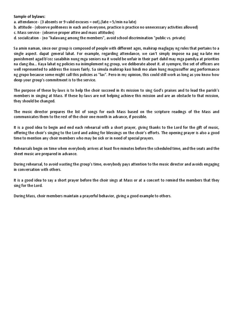 Sample of Bylaws Choir | PDF | Prayer | Entertainment (General)