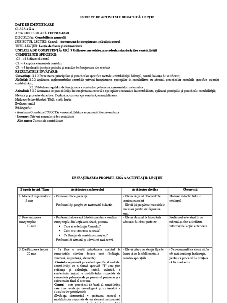 Proiect de Lectie - X | PDF