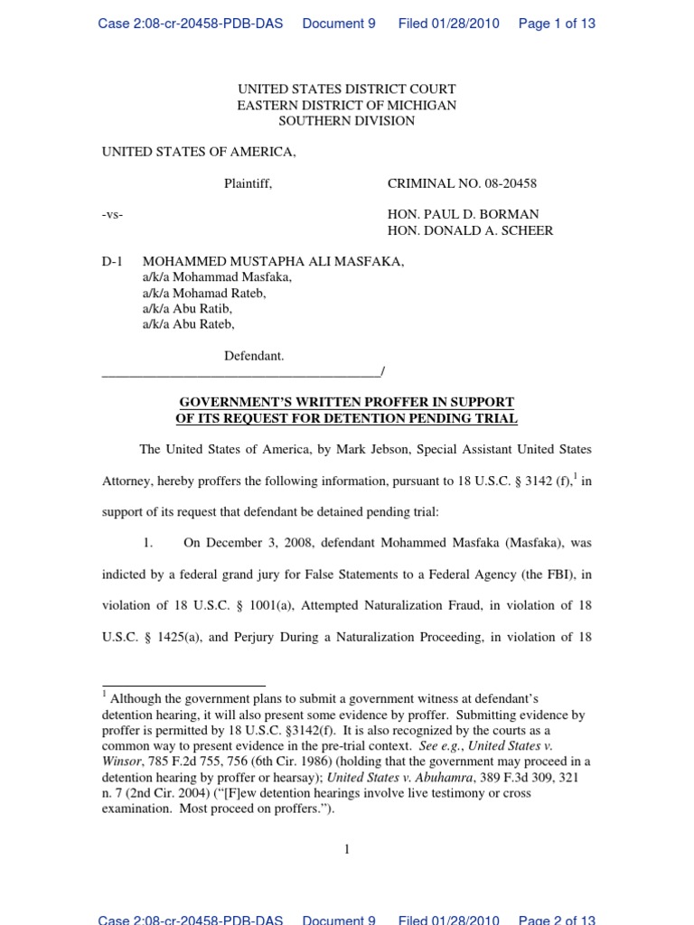Mohamad Mustapha Ali Masfaka Evidence Proffer | PDF | Arrest | U.S ...