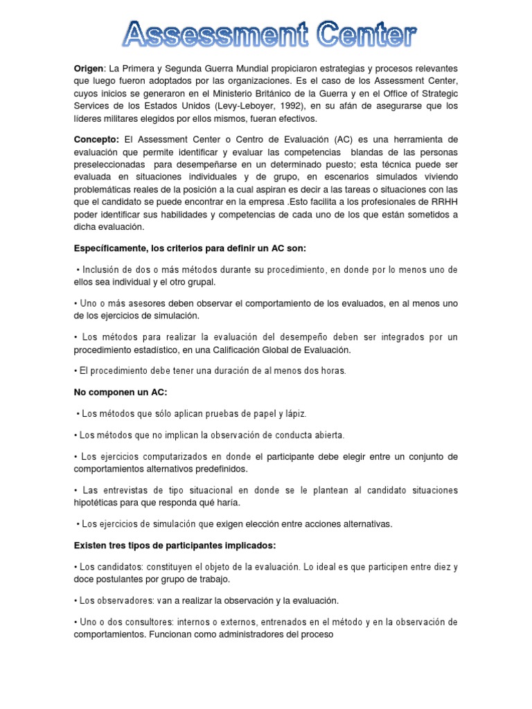 Assessment Center | PDF | Simulación | Evaluación