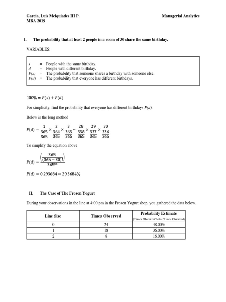 Managerial Analytics Birthday Problem | PDF