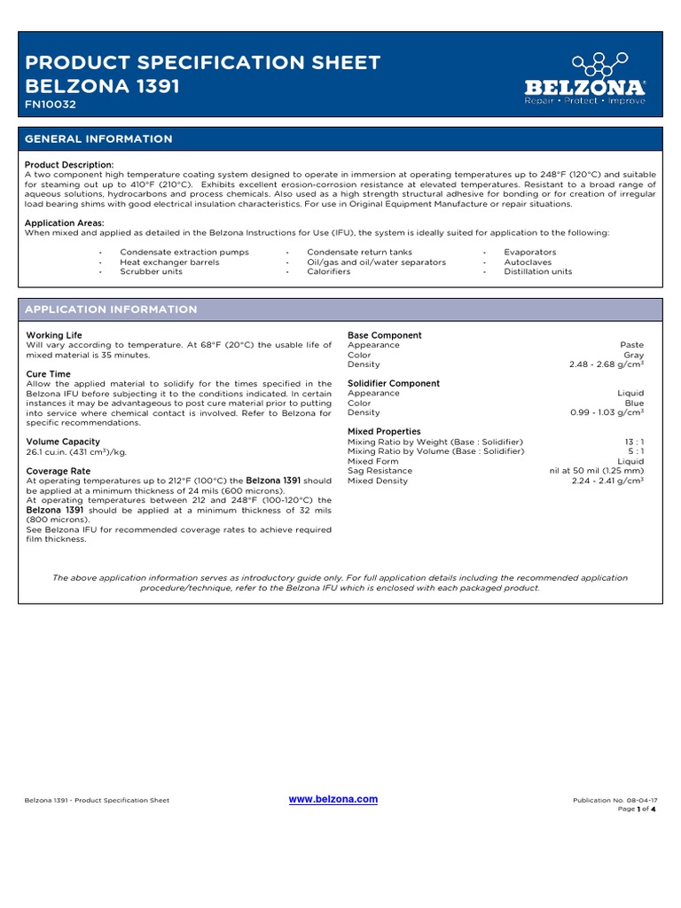 Belzona 1391 Dta Sheet | PDF | Density | Pascal (Unit)