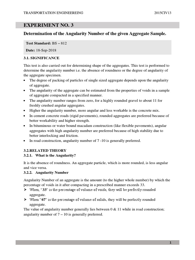 Determination of The Angularity Number of The Given Aggregate Sample. | PDF | Construction ...