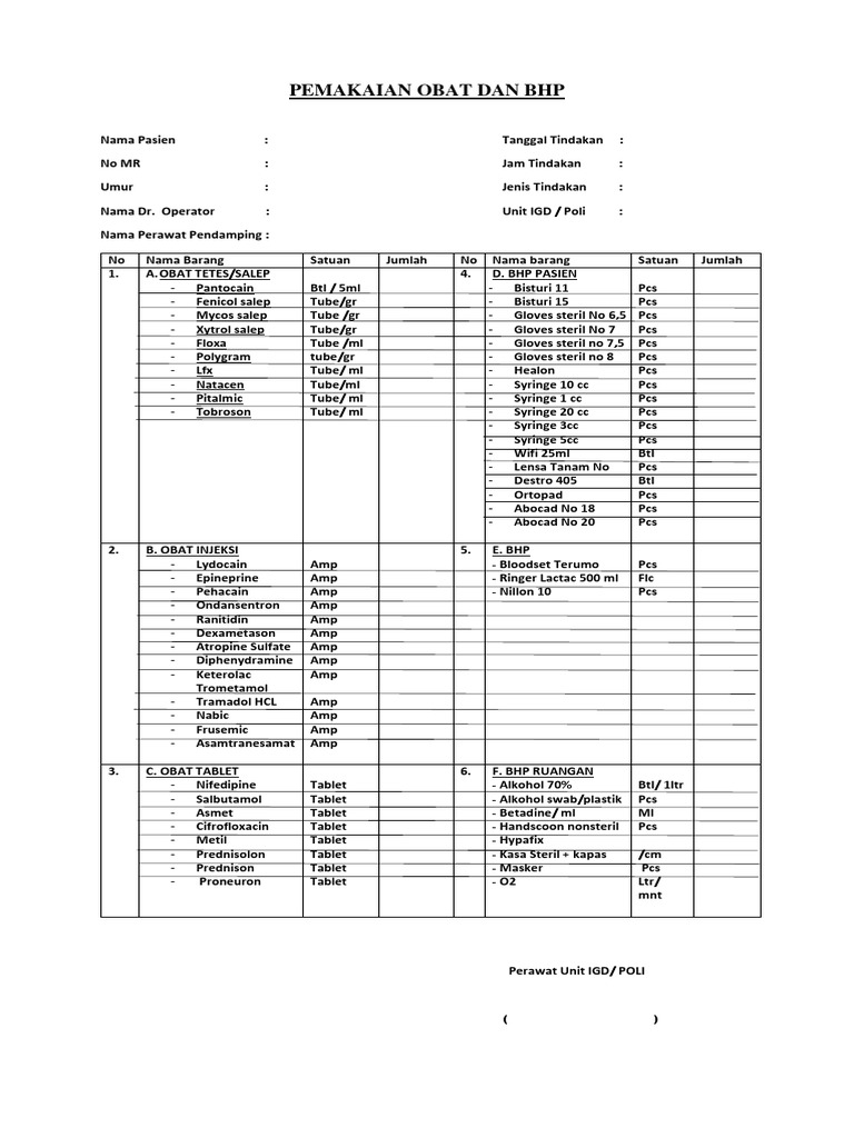Pemakaian Obat Dan BHP - Docx Igd Dan Poli | PDF