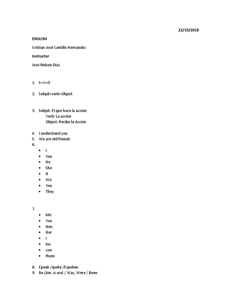 English Grammar Basics: SVO Structure | PDF | Language Arts & Discipline