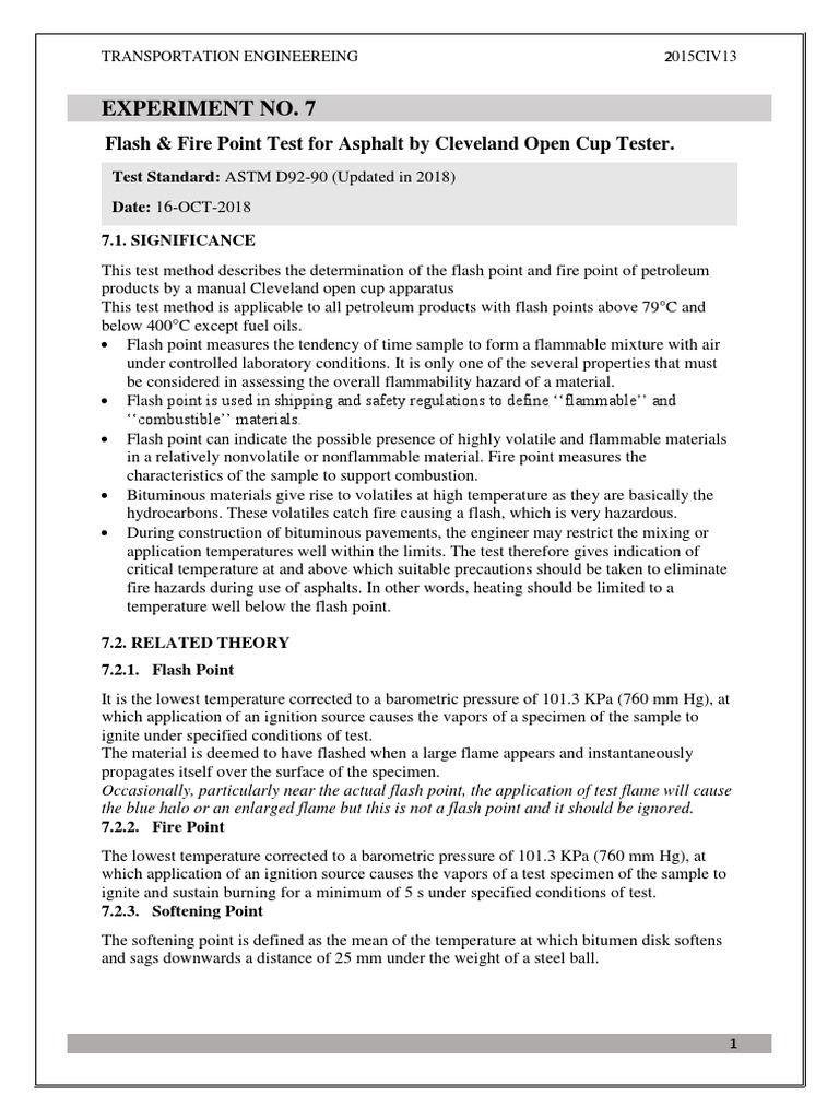 Flash & Fire Point Test For Asphalt by Cleveland Open Cup Tester. | PDF ...