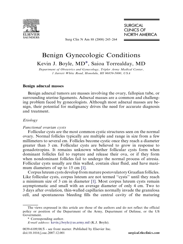 Benign Gynecologic Conditions | PDF | Ovarian Cancer | Ovary