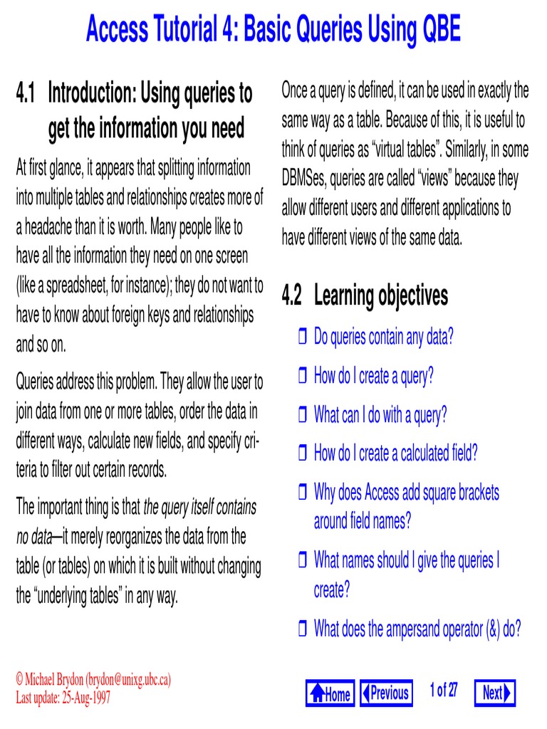 4.1 Introduction: Using Queries To Get The Information You Need | PDF ...