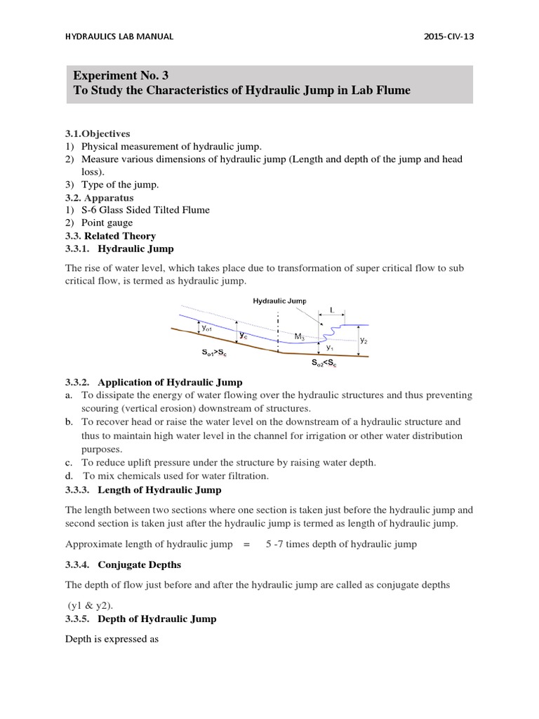 To Study The Characteristics of Hydraulic Jump in Lab Flume. | PDF ...