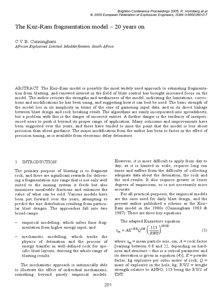 The Kuz Ram Fragmentation Model 20 Years On - C. Cunningham - EFEE-2005 | PDF | Explosive ...