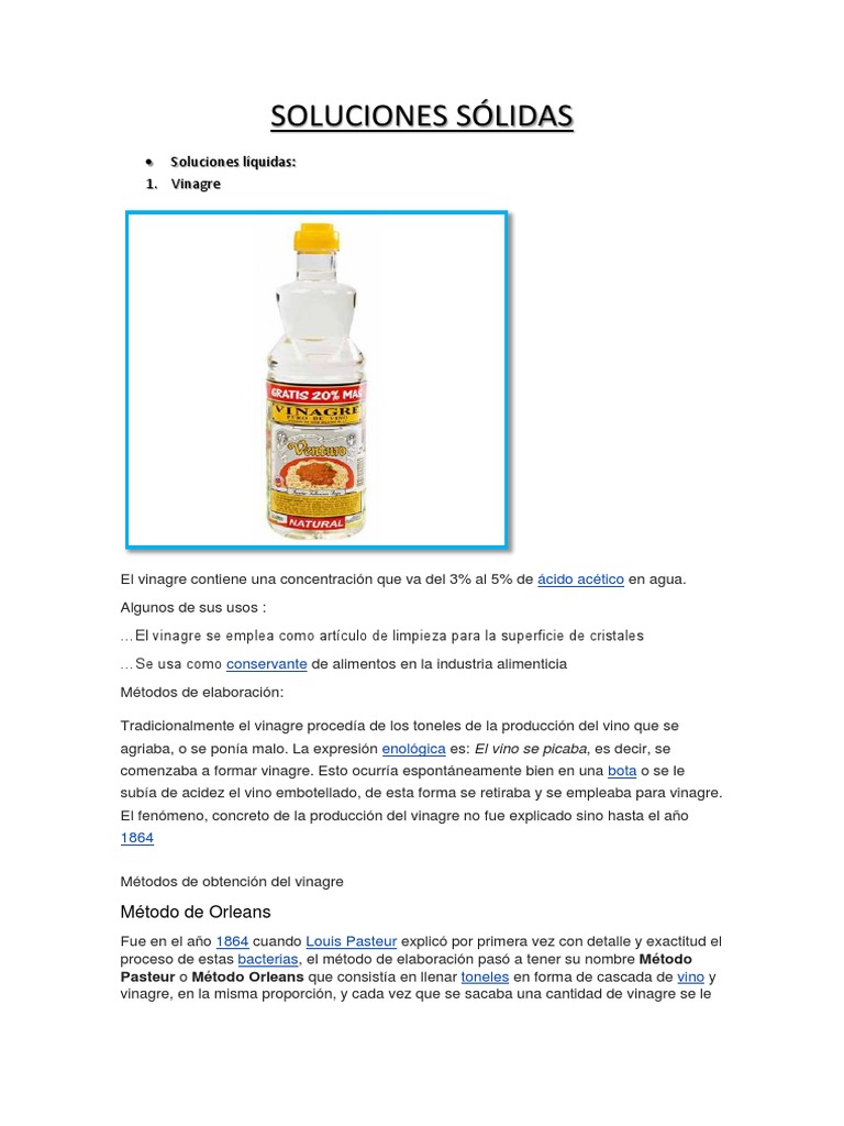 SOLUCIONES SÓLIDAS | Vinagre | Ciencias fisicas