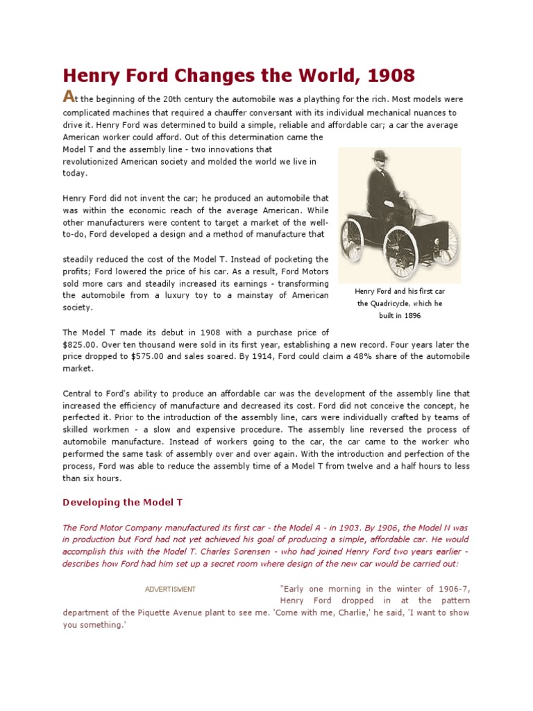 Henry Ford Changes The World | PDF | Car | Private Transport