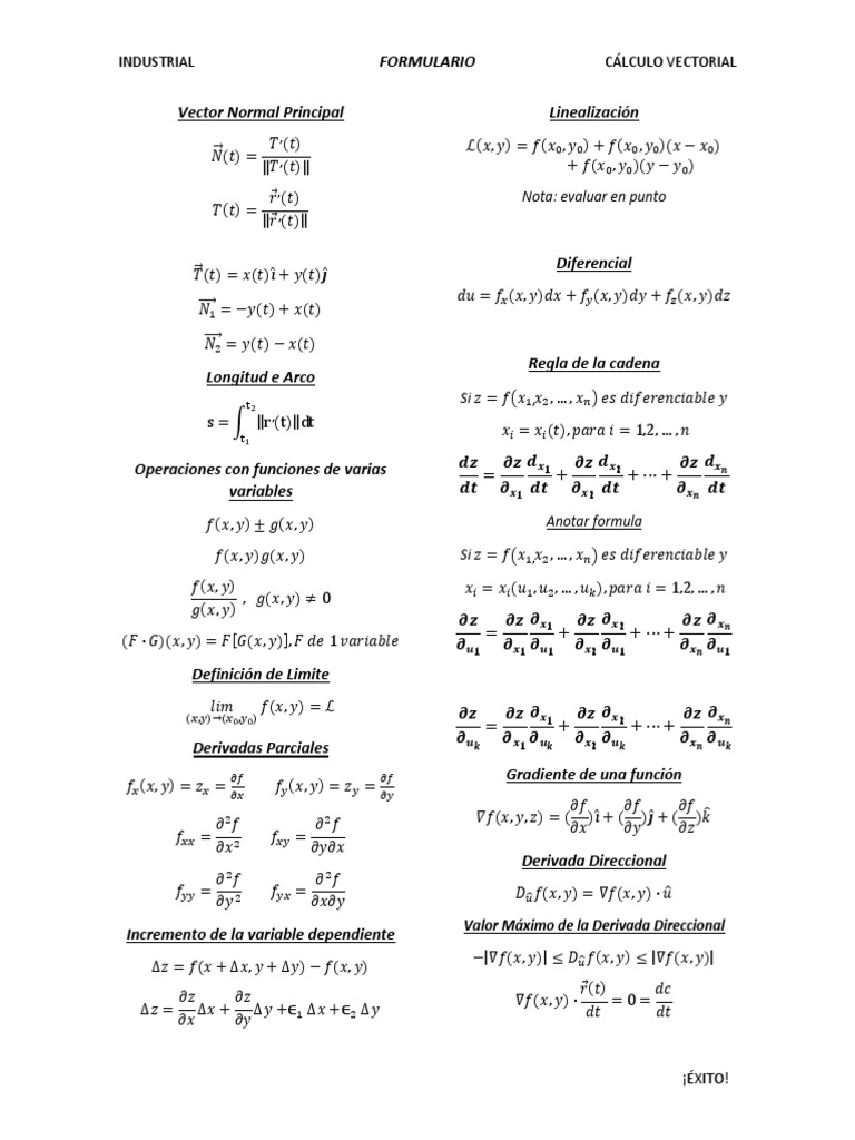 Formulario de Calculo Vectorial U4 | PDF | Funciones y mapeos | Sustracción