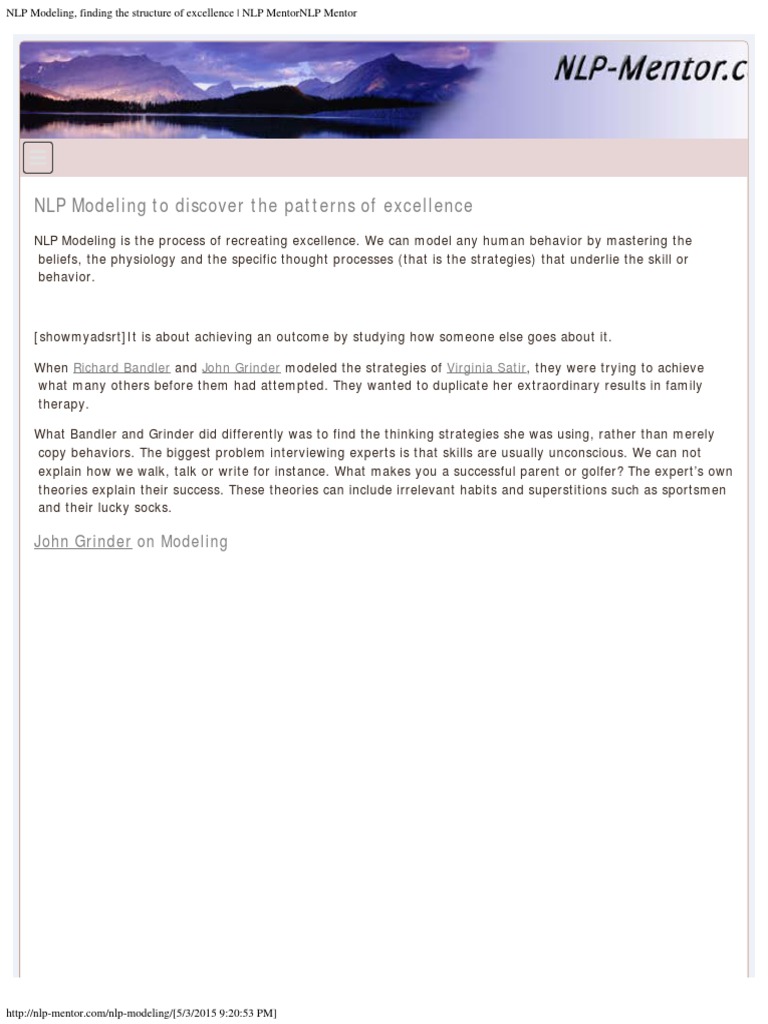 NLP Modeling, Finding The Structure of Excellence | PDF | Neuro ...