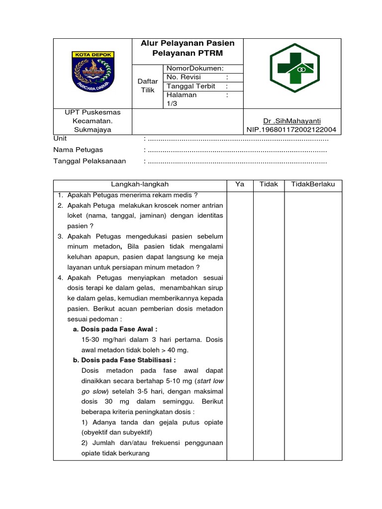 DAFTAR TILIK Alur Pelayanan Pasien Pelayanan PTRM | PDF