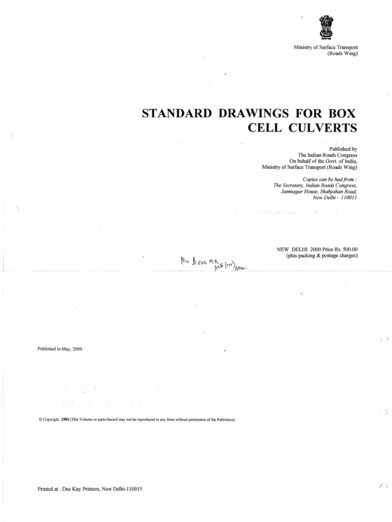 IRC Standard Drawing For Box Cell Culvert Bridges 2000 | PDF