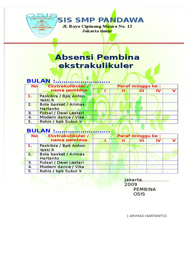 Absen Ekskul | PDF