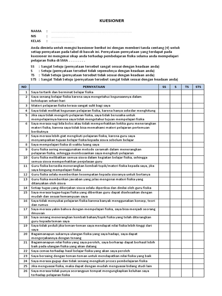 Contoh Kuesioner | PDF