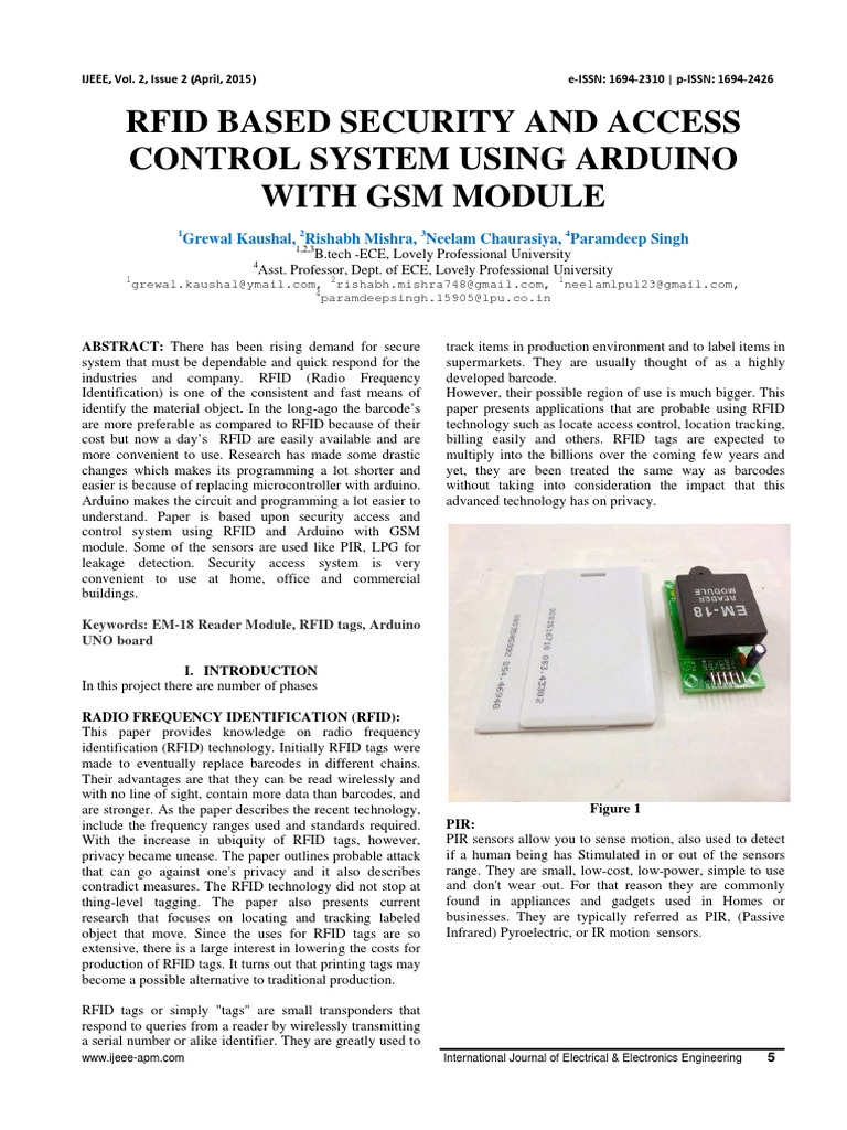 Rfid Based Security and Access Control System Using Arduino With GSM Module | PDF | Radio ...