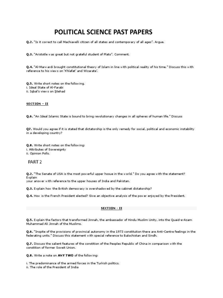 Political Science Exam Papers Compilation | PDF | Muhammad Ali Jinnah ...