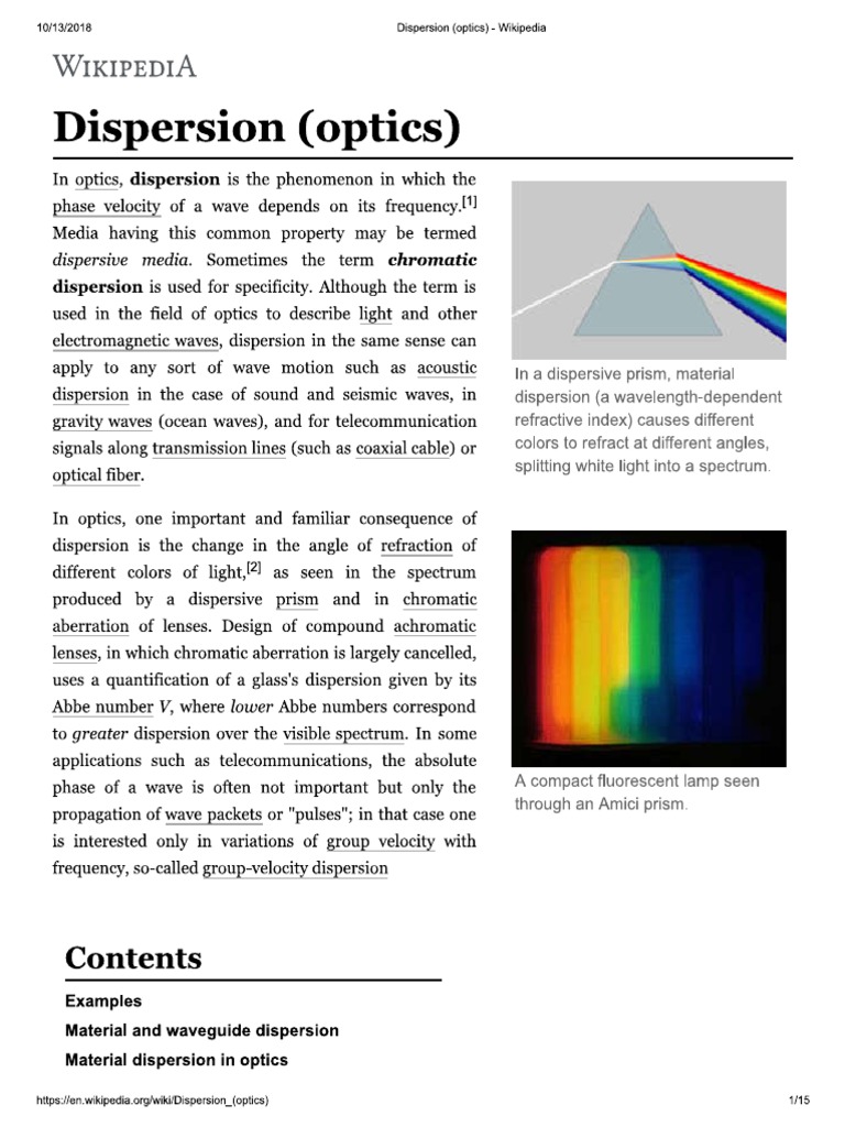 Dispersion (Optics) | PDF