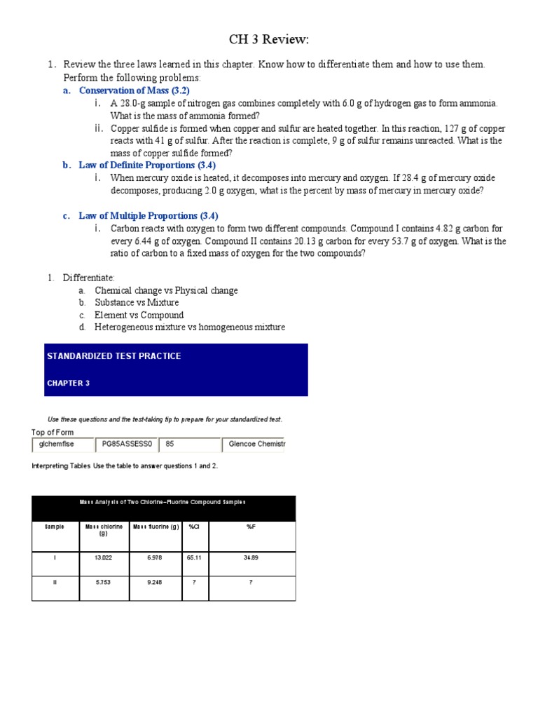 CH 3 Test Review | PDF | Chemical Compounds | Oxide