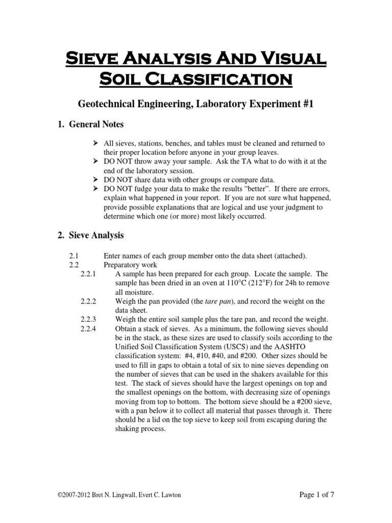 Sieve Analysis and Visual Soil Classification: Geotechnical Engineering ...