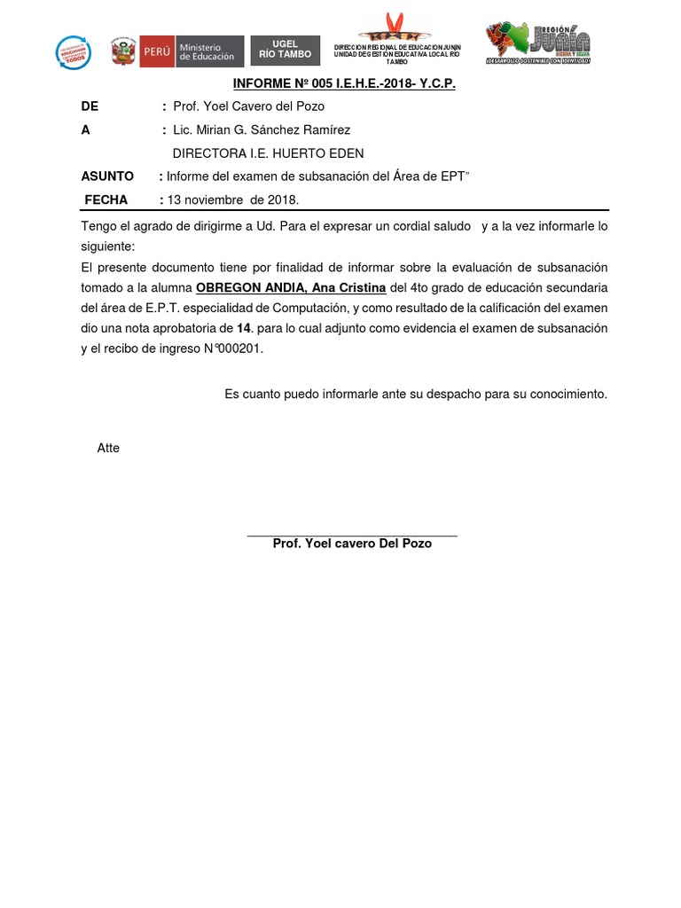 Informe de Nota de Subsanacion | PDF
