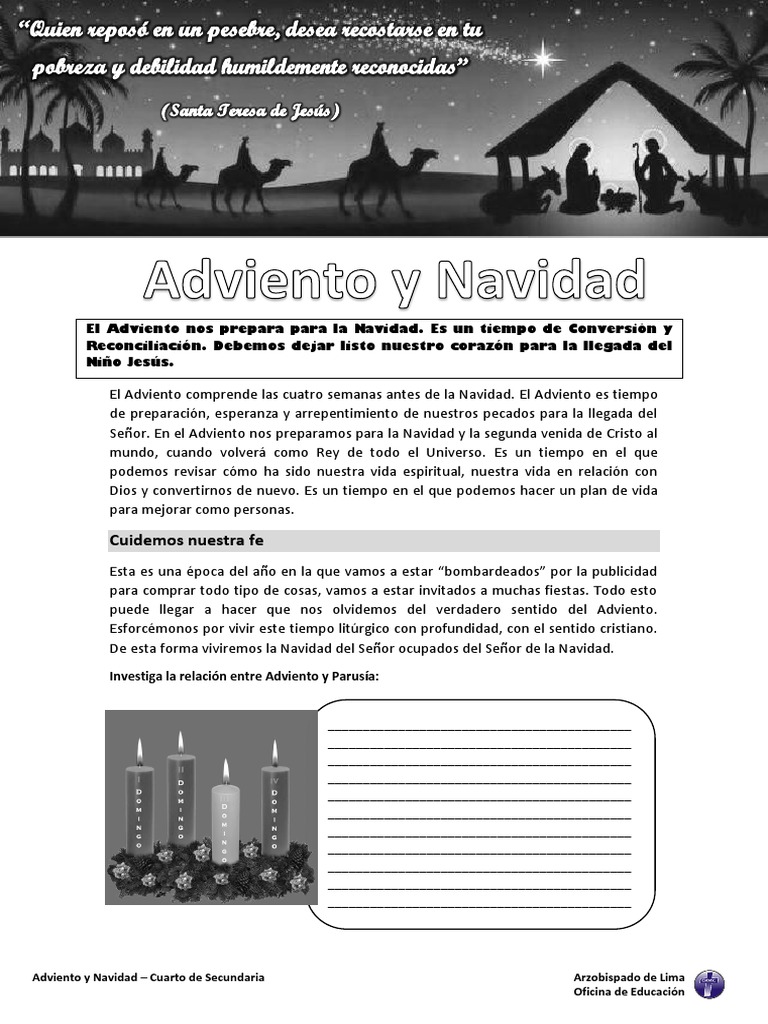 Ficha de Adviento y Navidad Cuarto de Secundaria.pdf | Adviento | Navidad
