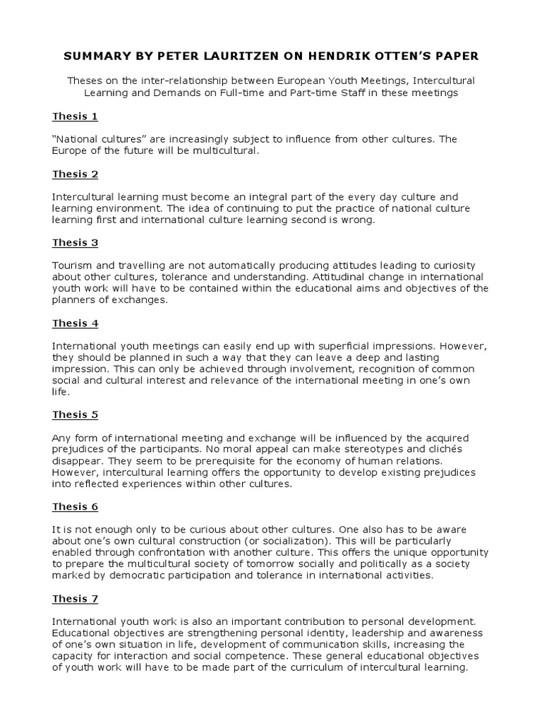 Summary by Peter Lauritzen On Hendrik Otten'S Paper: Thesis 1 | PDF ...