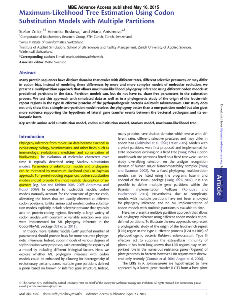 Maximum-Likelihood Tree Estimation Using Codon Substitution Models with ...