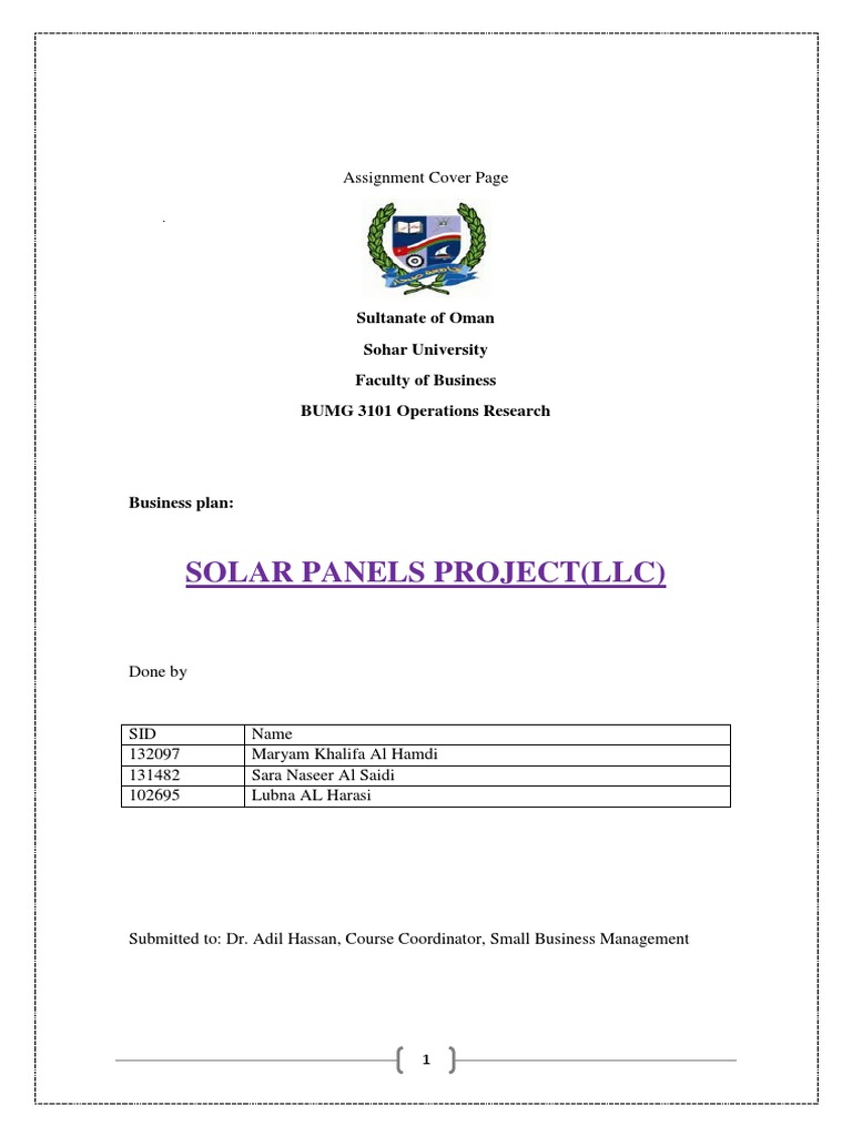 Business plan for Solar Panels Project (LLC) | PDF | Feasibility Study ...