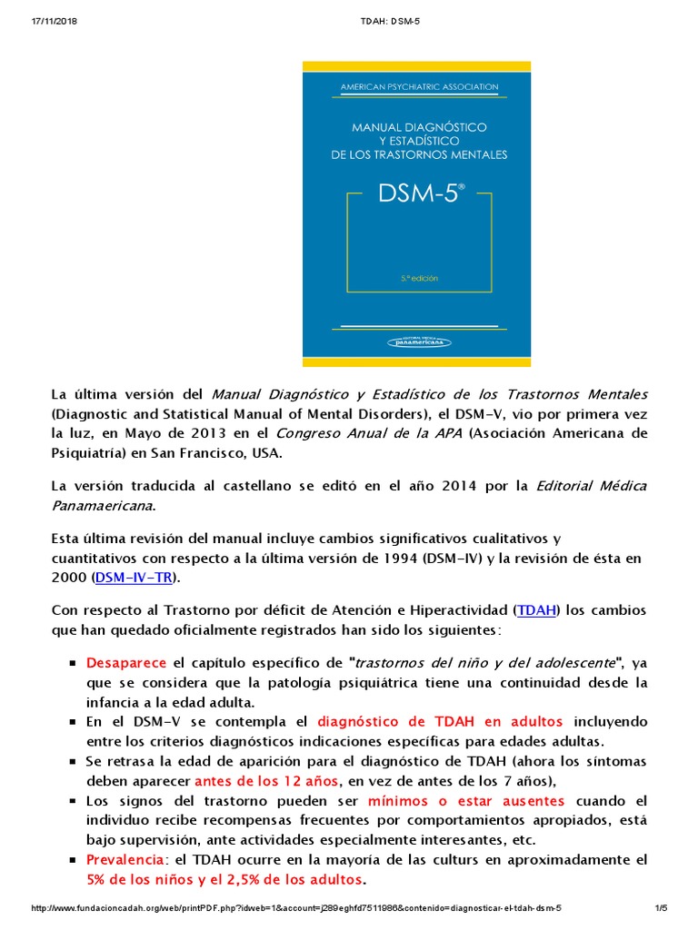 Tdah - DSM-5 | PDF | Manual Diagnóstico y Estadístico de los Trastornos ...