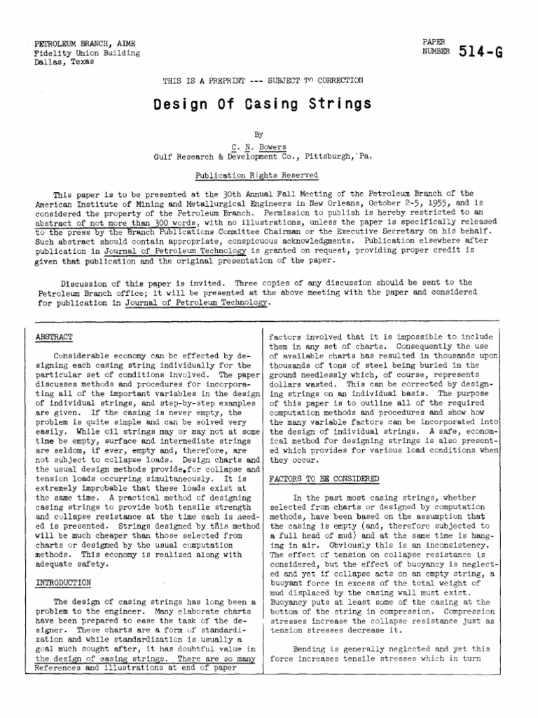 Design of Casing Strings: Re Uest | PDF | Strength Of Materials ...
