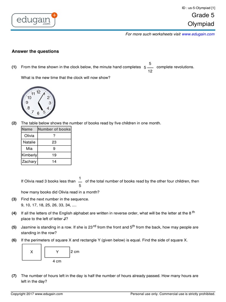 Grade 5 Olympiad Us | PDF | Rectangle | Triangle