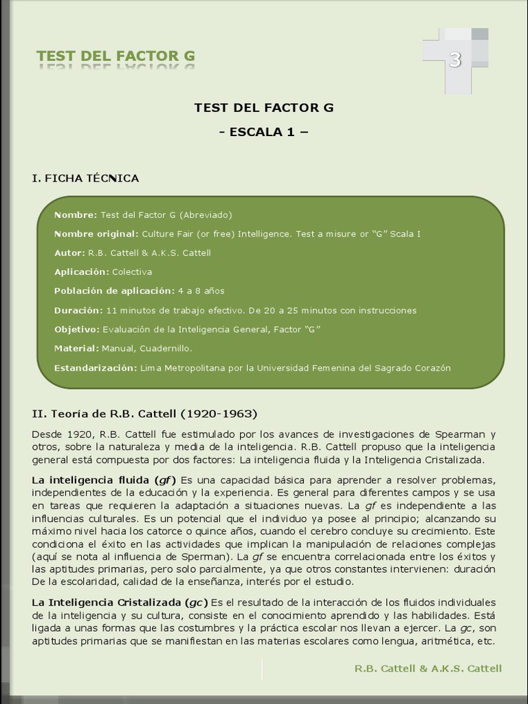 292644360 Manual Cattell Factor g Escala 1 y 2 (1) | Cociente de inteligencia | Cognición ...
