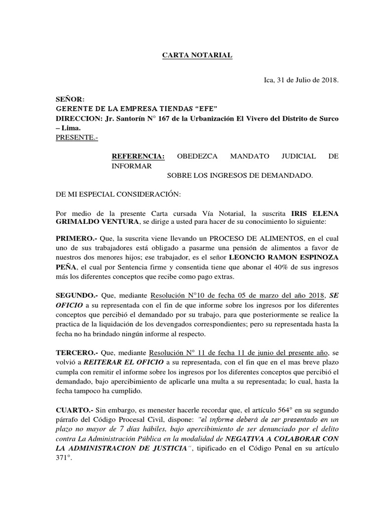 Carta Notarial - Señora Iris Grimaldo | PDF | Virtud | Ley Pública