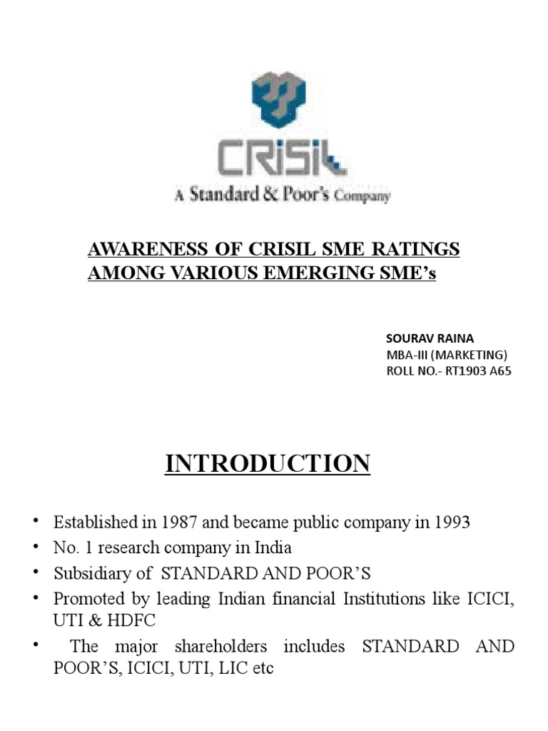 Awareness Of Crisil Sme Ratings Among Various Emerging Sme S PDF