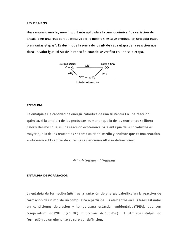 Ley de Hess y entalpía en reacciones | PDF | Entalpía | Reacciones químicas