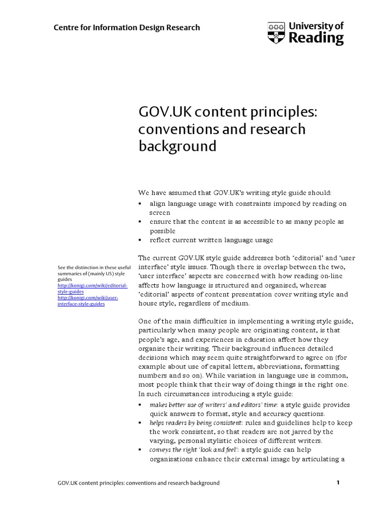 Gov - Uk Content Guidelines | PDF | Reading (Process) | Information