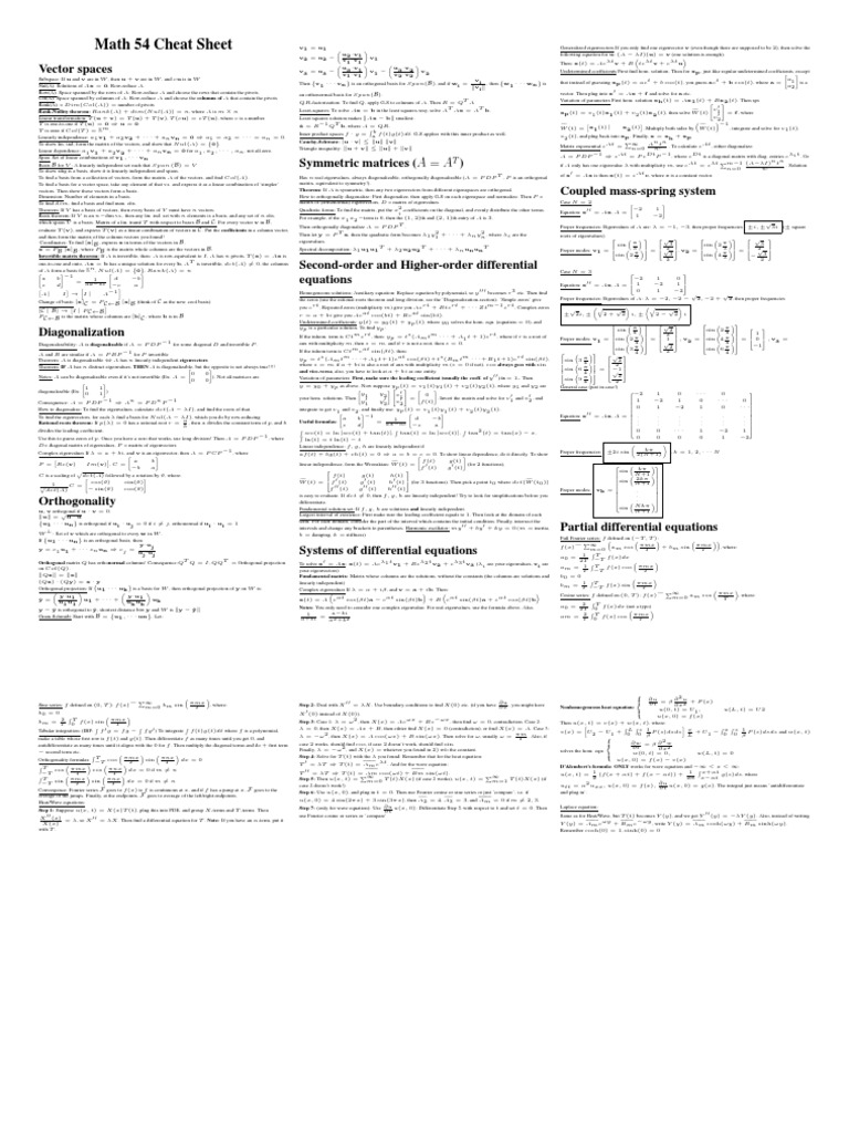 Linear Algebra Cheat Sheet | PDF | Eigenvalues And Eigenvectors | Matrix (Mathematics)