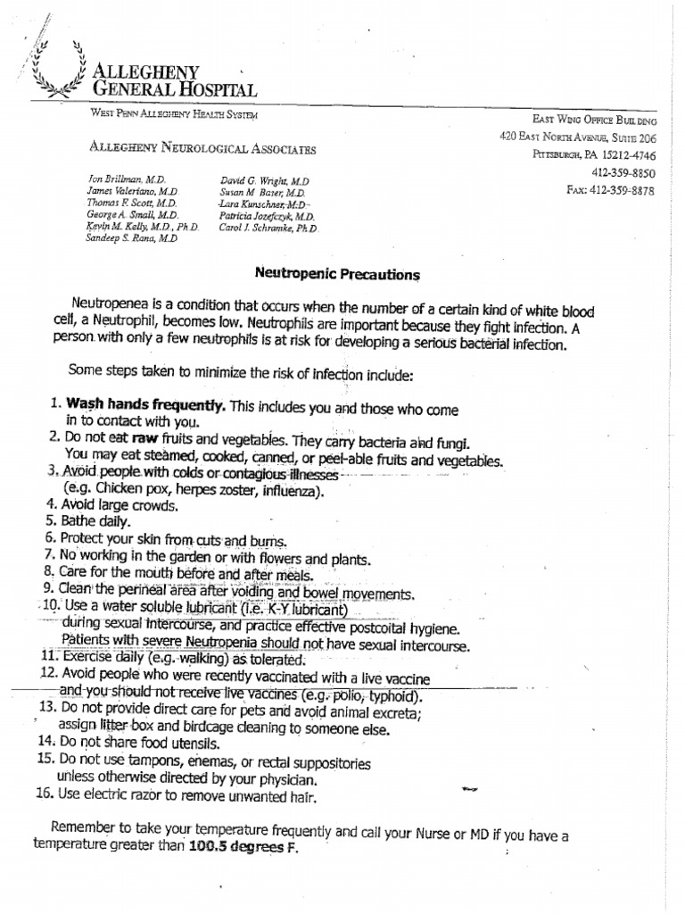 Neutropenic Precautions | PDF