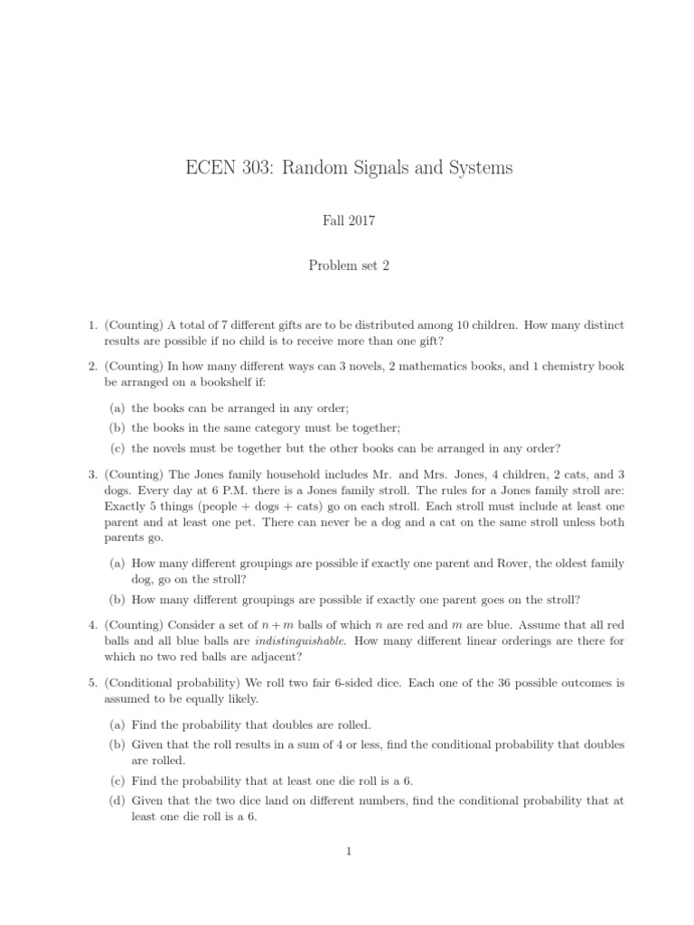 ECEN 303: Random Signals and Systems: Fall 2017 | PDF