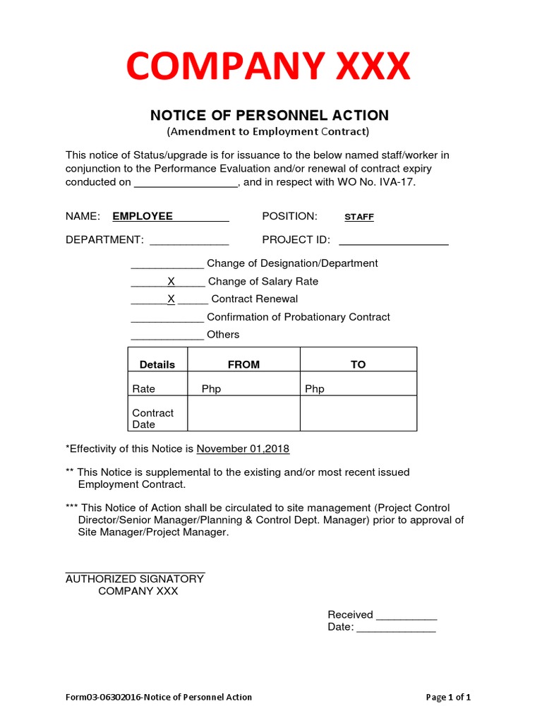 Notice of Personnel Action Form | PDF