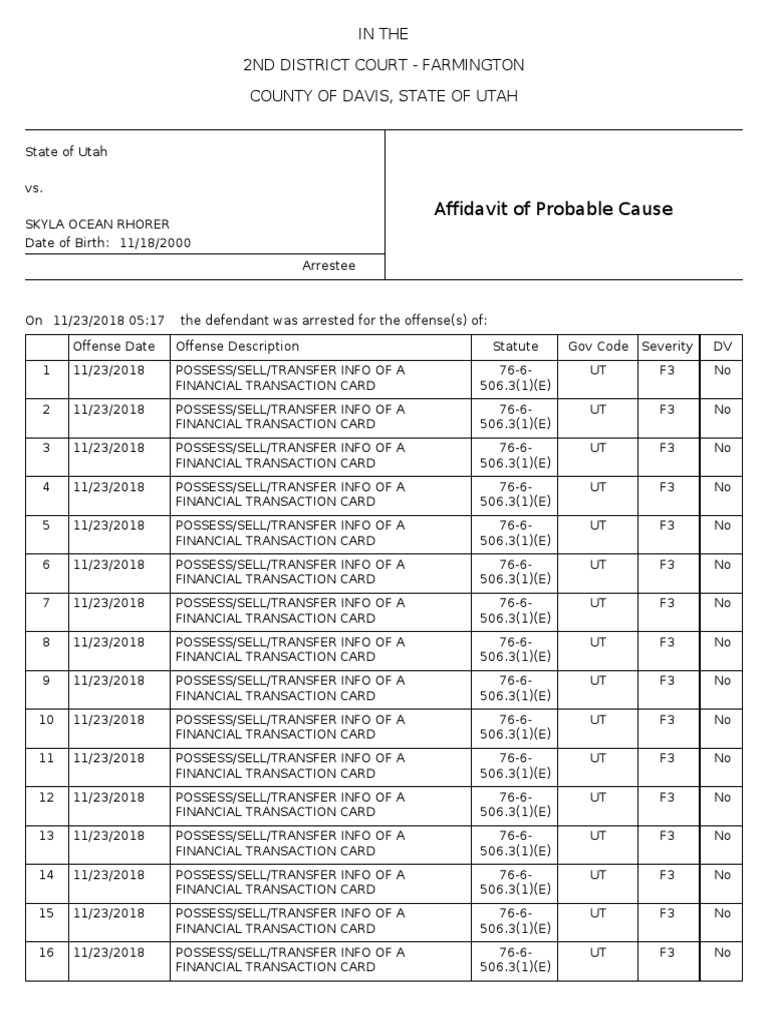 Skyla Rhorer Probable Cause Statement | PDF | Government Information ...
