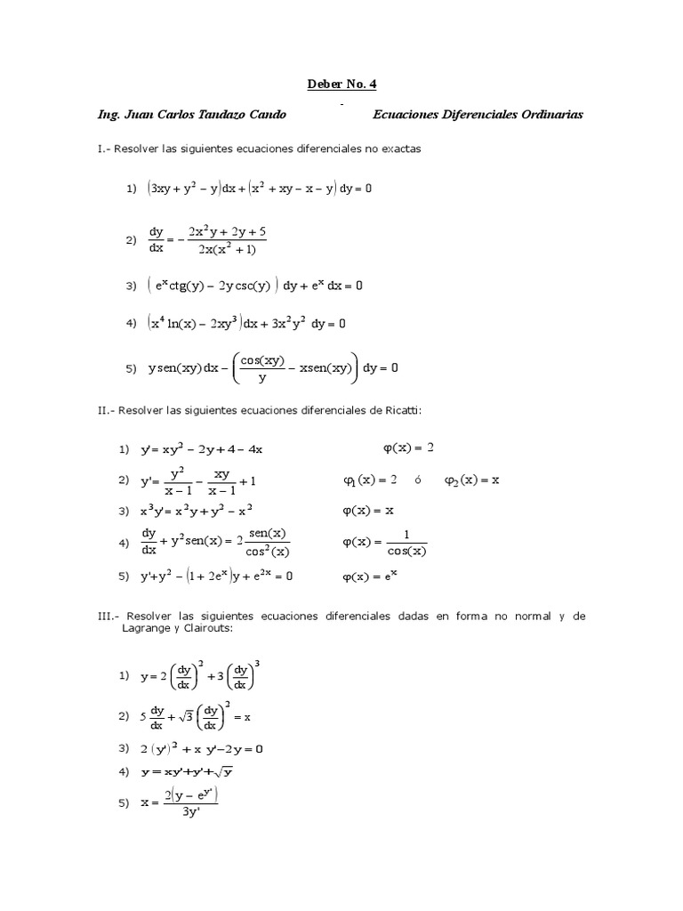 Deber 4 de EDO | PDF | Cantidades fisicas | Ecuaciones diferenciales