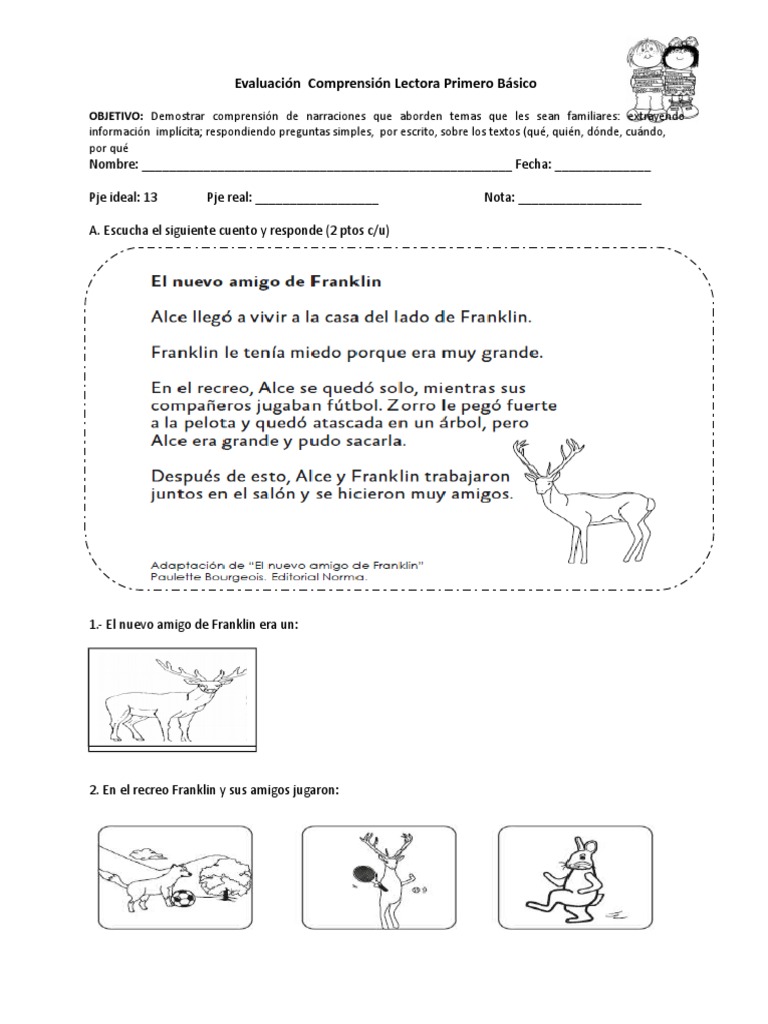 Evaluación Comprensión Lectora Primero Básico... | PDF | Hogar ...