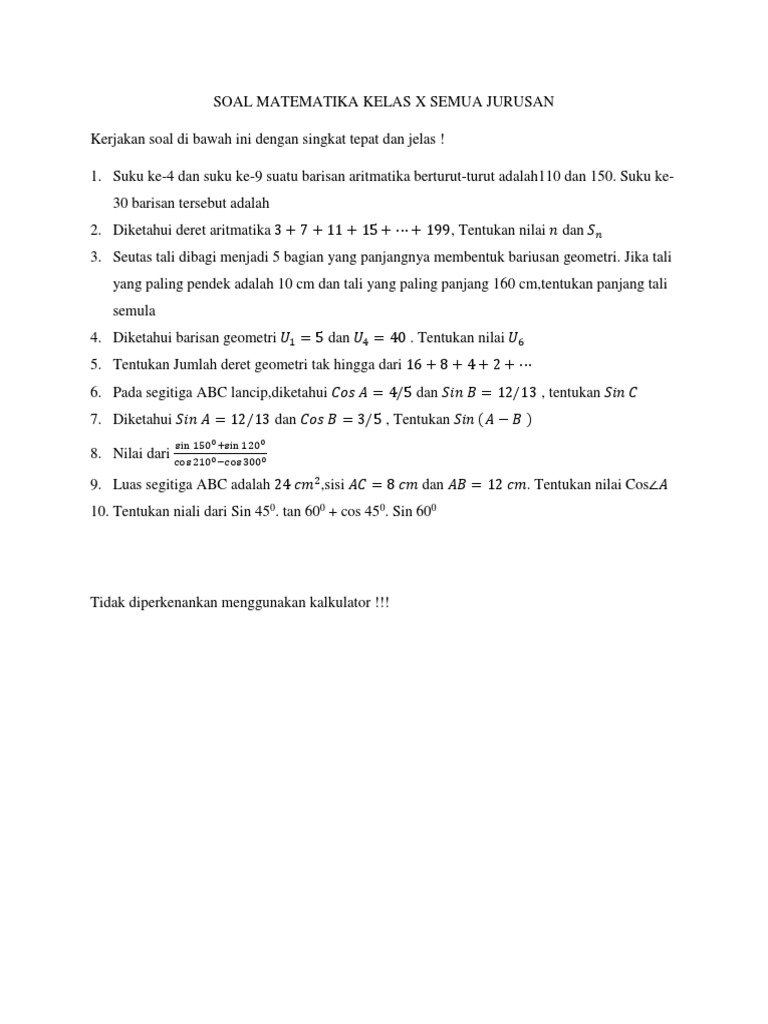 Soal PTS MTK KLS X | PDF