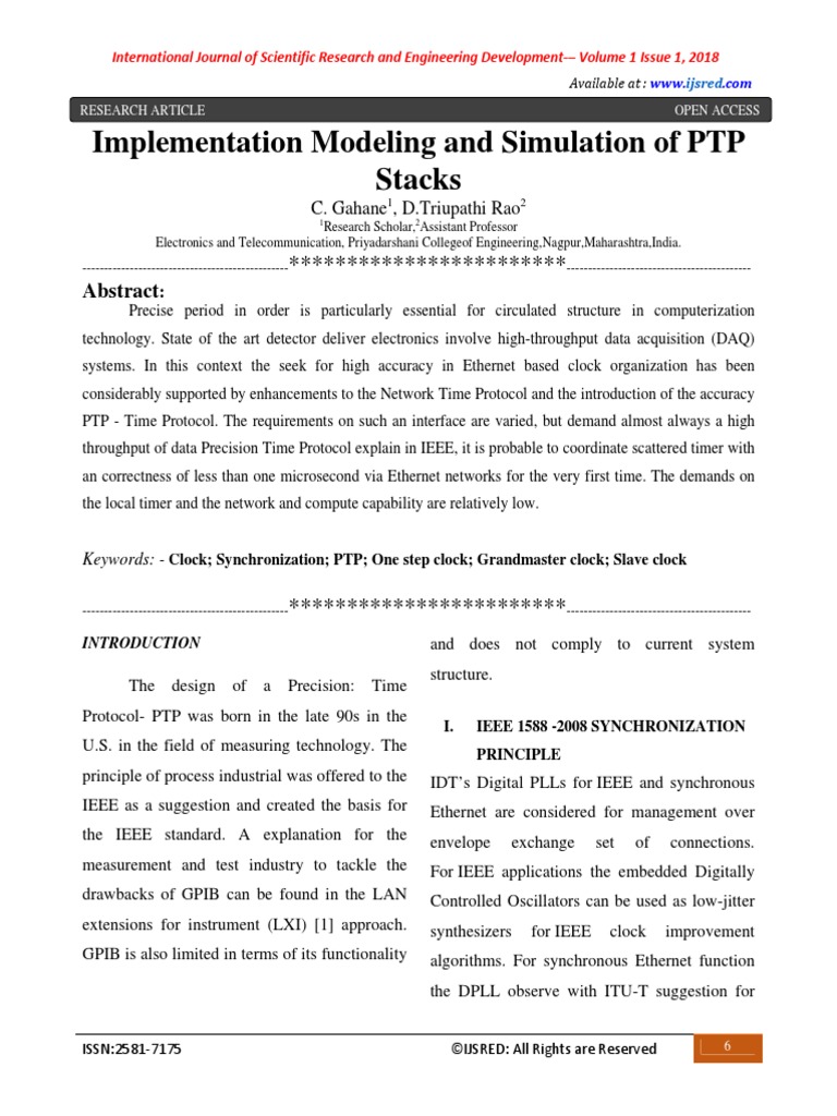 Implementation Modeling and Simulation of PTP Stacks: C. Gahane, D ...