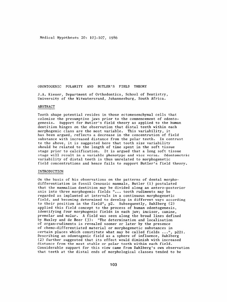 Butler's field theory | Tooth | Animal Anatomy